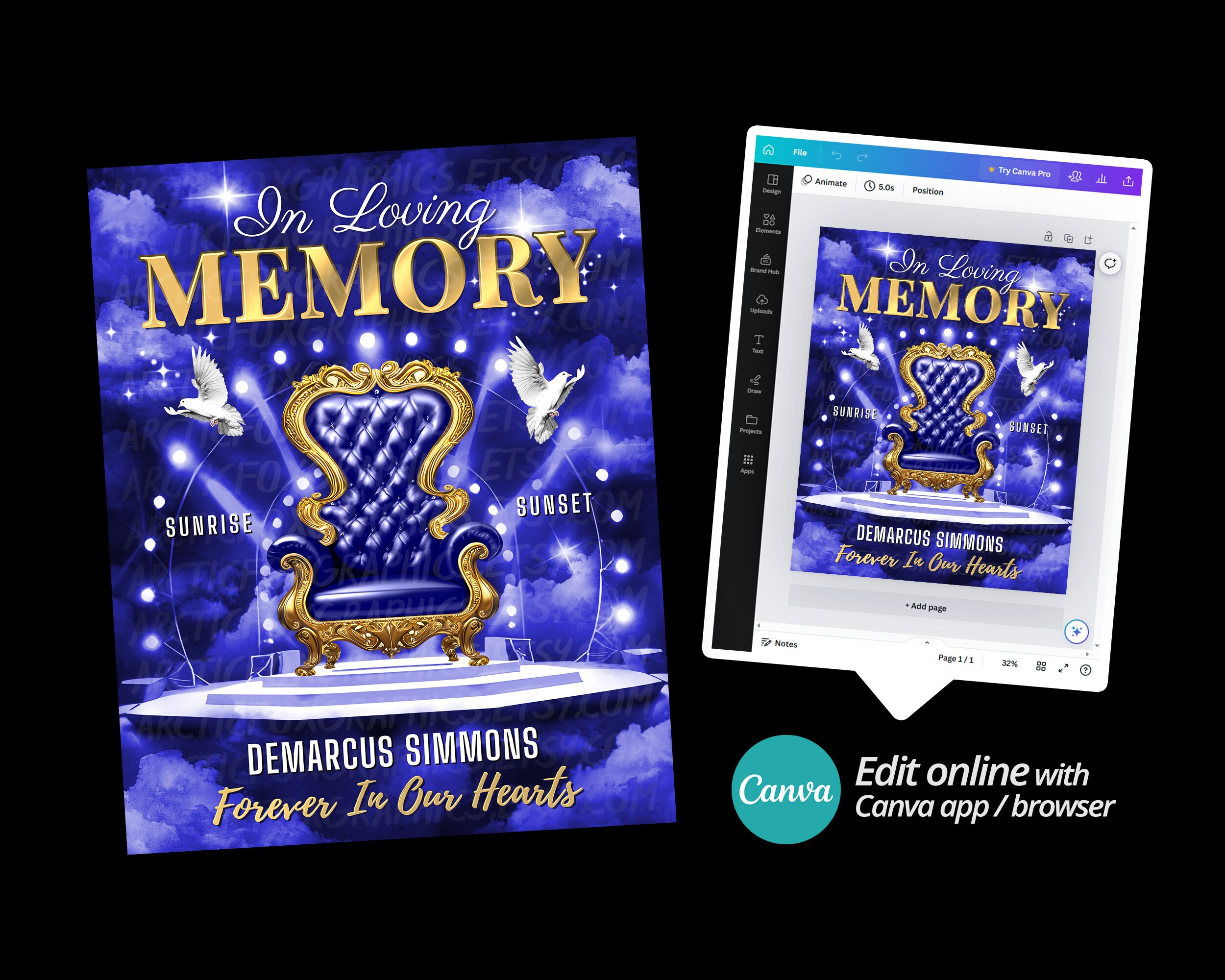 In Loving Memory PNG, Blue Heavens Royal Chair Memorial Background for ...