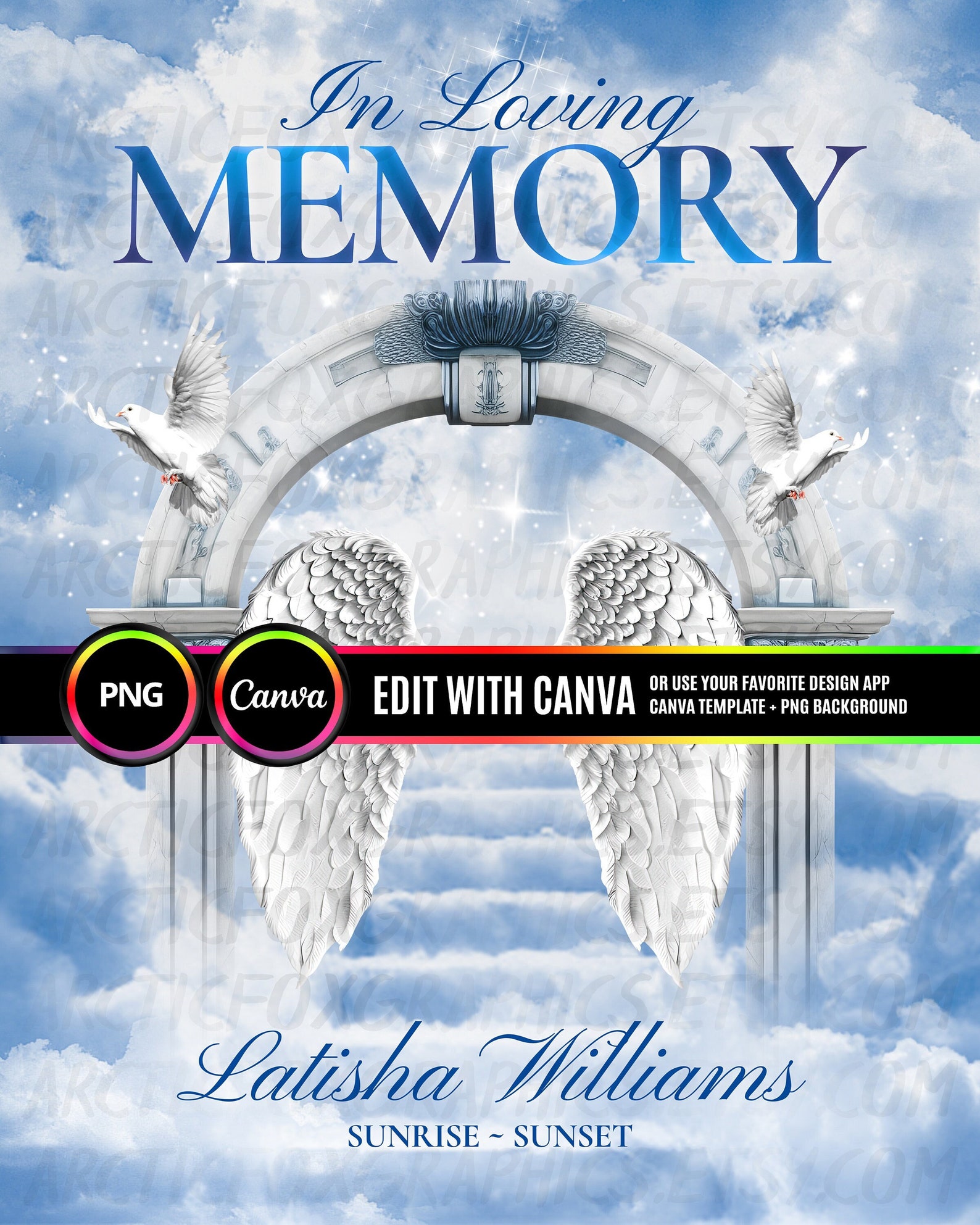 In Loving Memory PNG, Blue Sky Stairway to Heaven Memorial Background ...