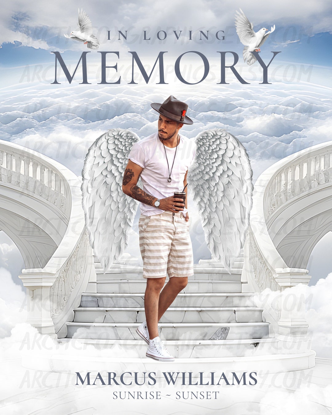 In Loving Memory PNG, Blue Sky Heaven Staircase Memorial Background for ...
