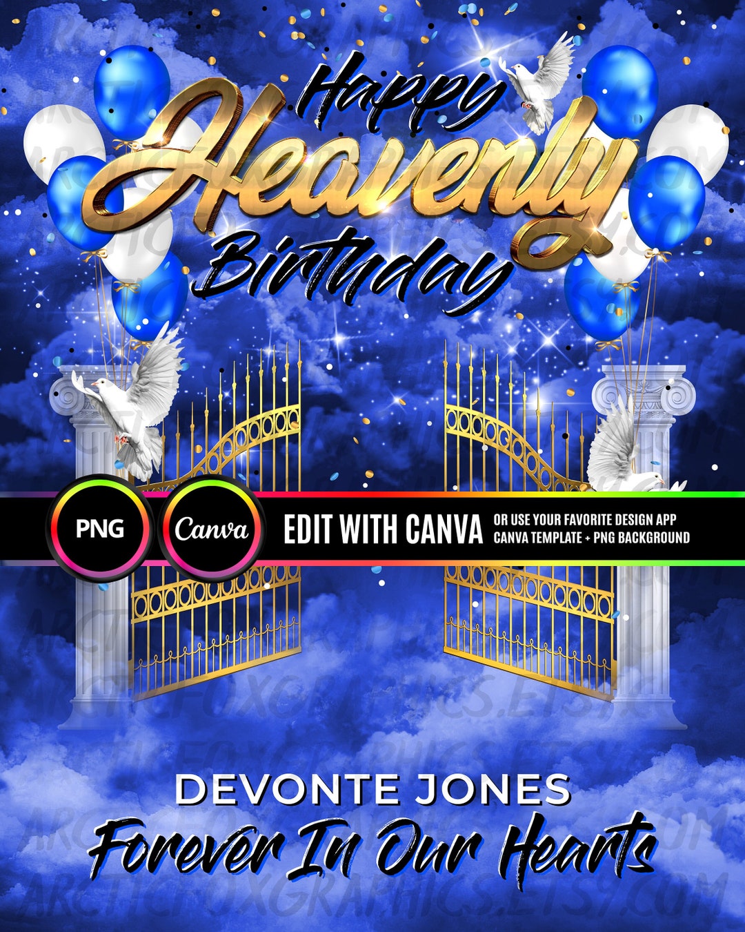 Happy Heavenly Birthday PNG, Blue Sky Heavens Gate Memorial Background ...