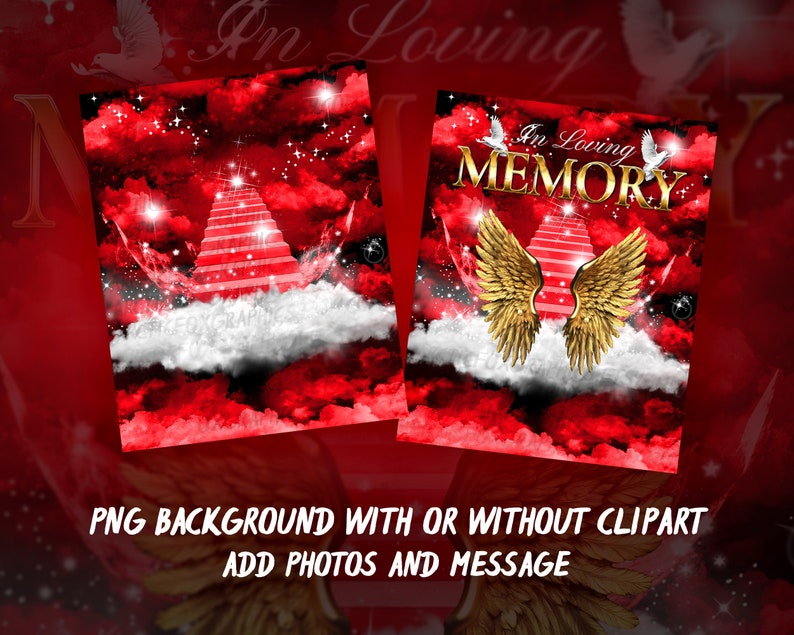 In Loving Memory PNG, Red Gold Heaven's Stairway Memorial Background ...