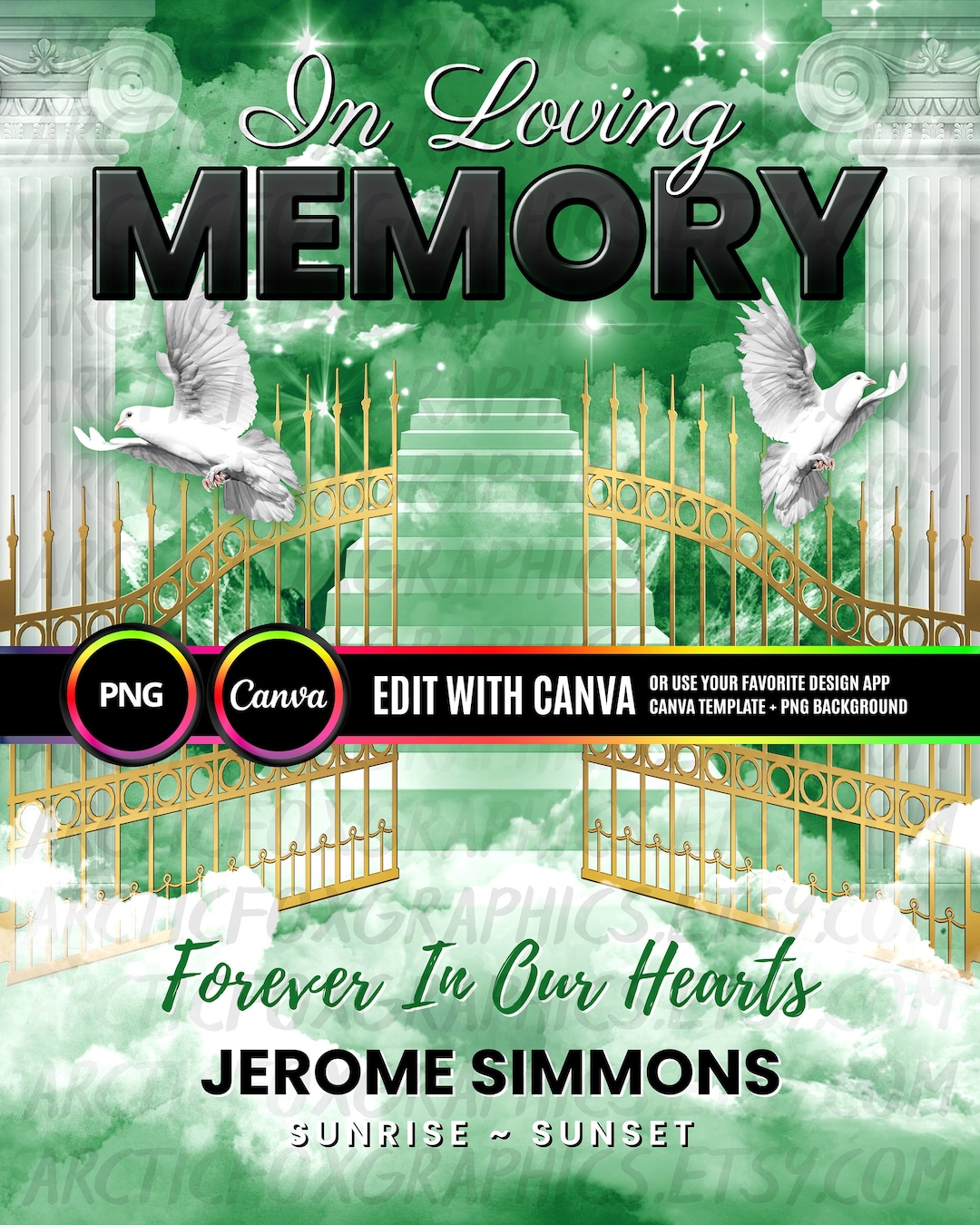 In Loving Memory PNG, Green Sky Heaven Gate Memorial Background for ...