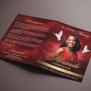 Maroon Red Funeral Program (8 Pages) in Loving Memory Obituary Program ...