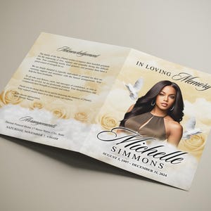 Beige Roses Funeral Program (8 Pages) Celebration of Life Obituary ...