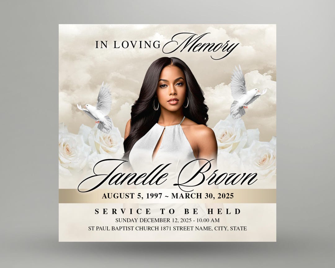 Beige Sky Funeral Announcement Invitation | Digital Memorial Flyer ...