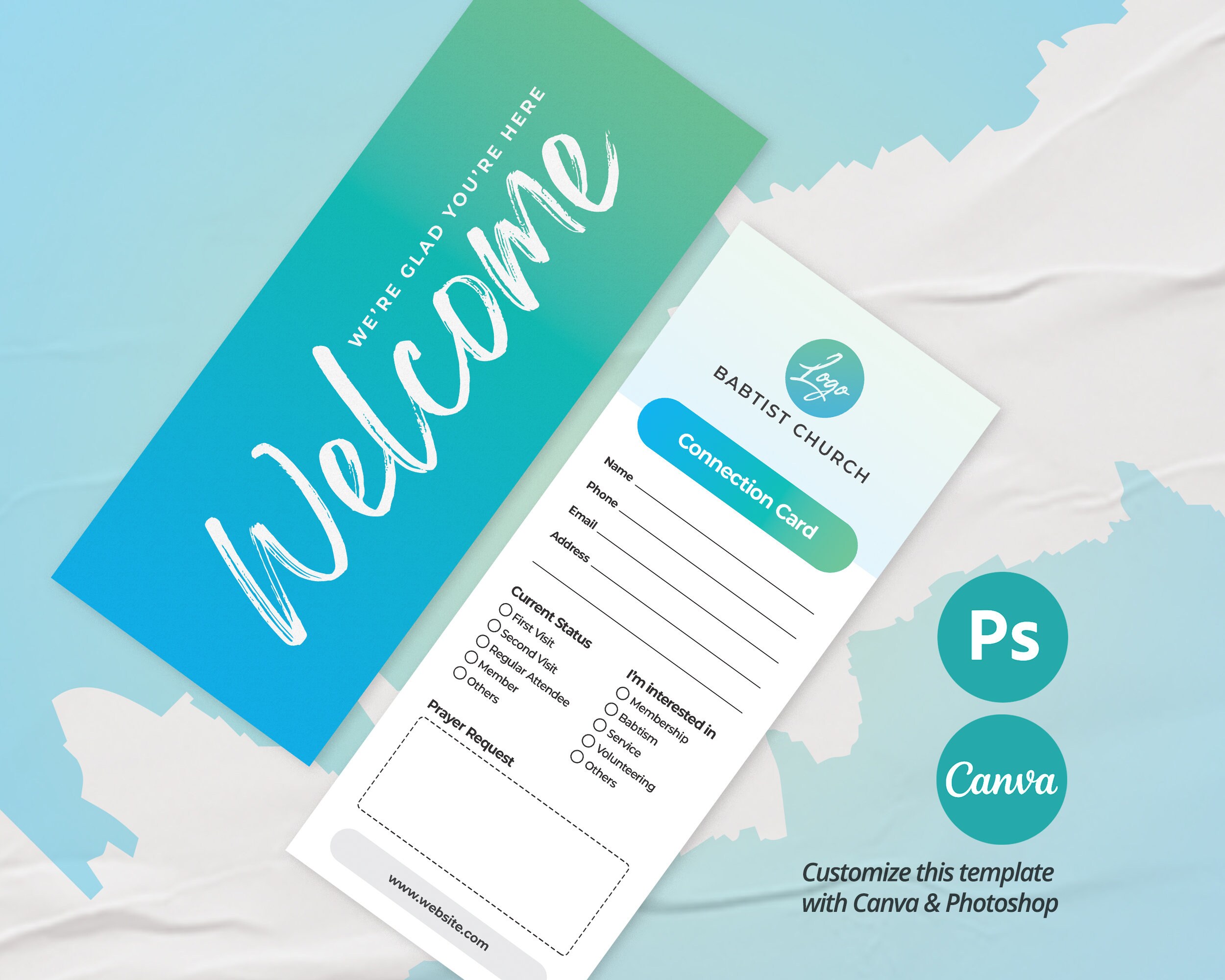 Church Connection Card Template Editable in Canva & Photoshop, Church ...