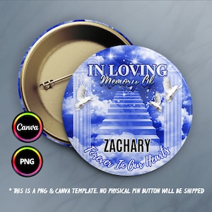 In Loving Memory Pinback Button PNG, Blue Cloudy Stairway to Heaven ...