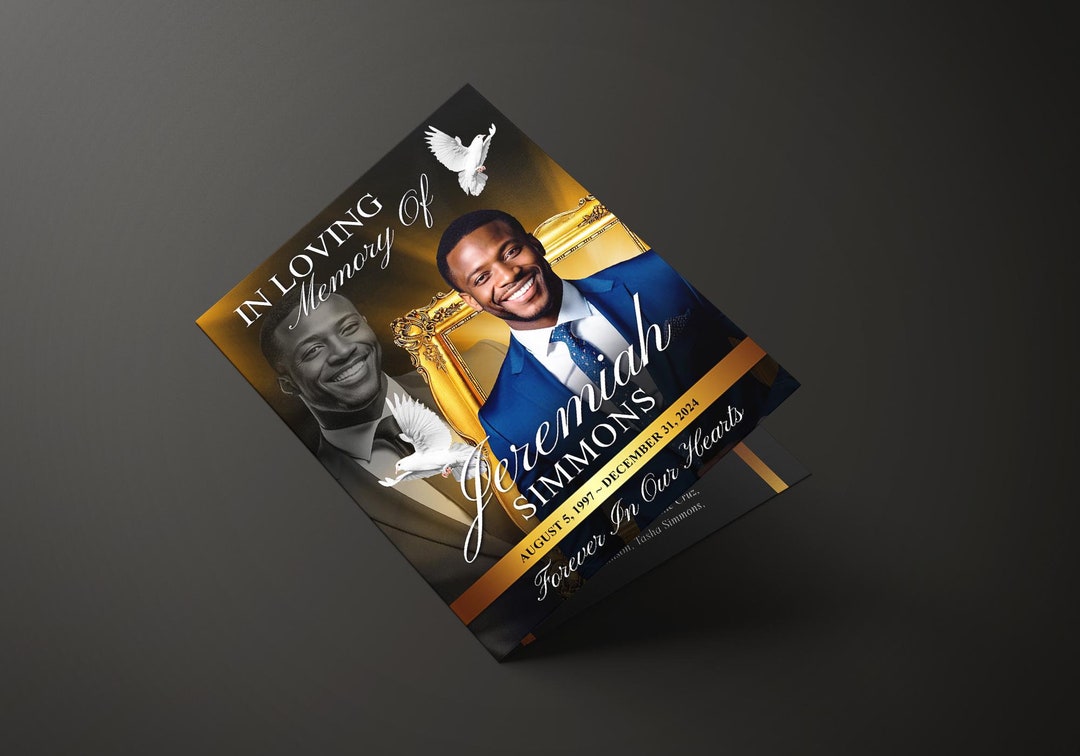 Black & Gold Funeral Program (8 Pages) in Loving Memory Obituary ...