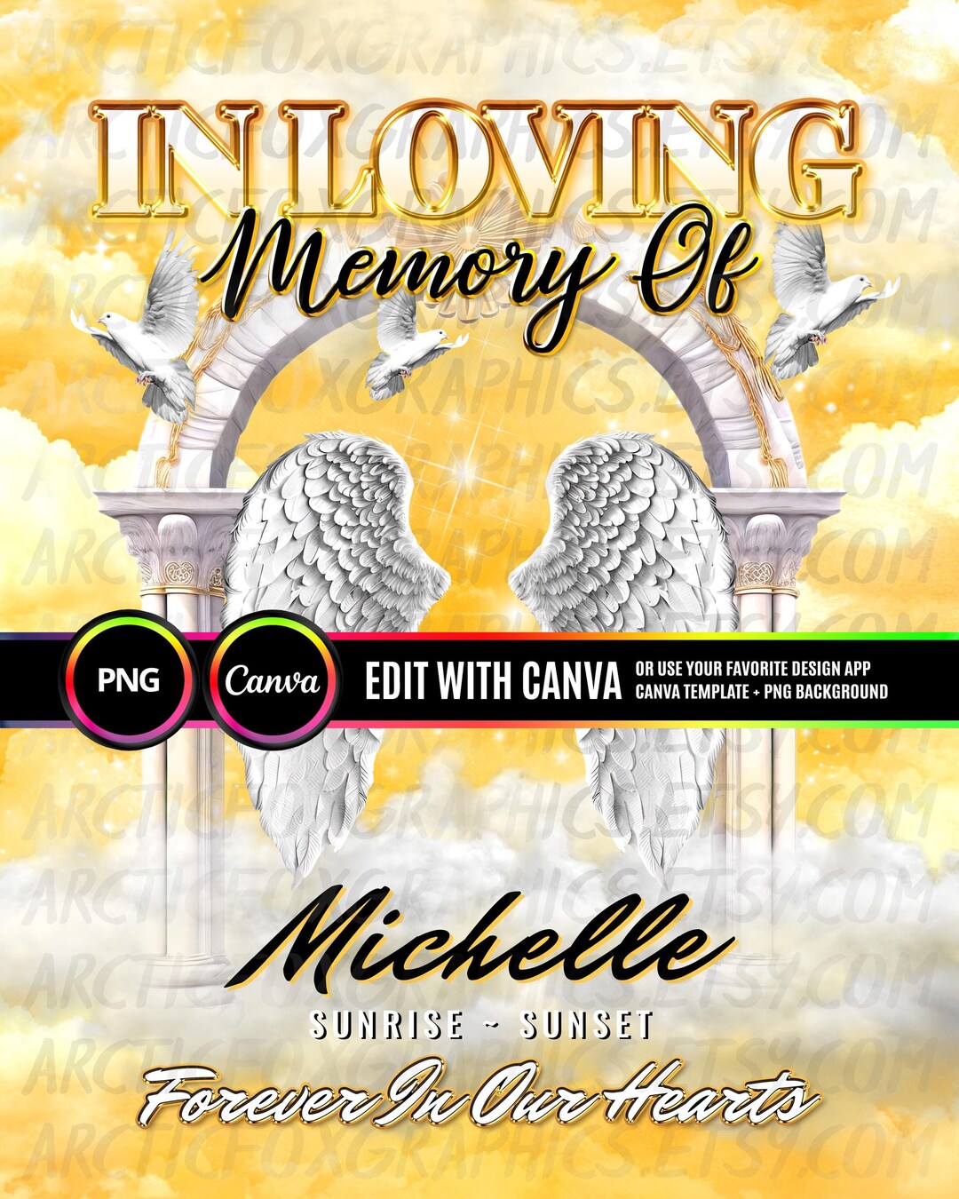 In Loving Memory PNG, Yellow Cloudy Sky Heaven's Gate Memorial ...