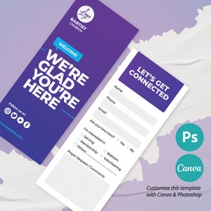 Church Connection Card Template Editable in Canva & Photoshop, Church ...