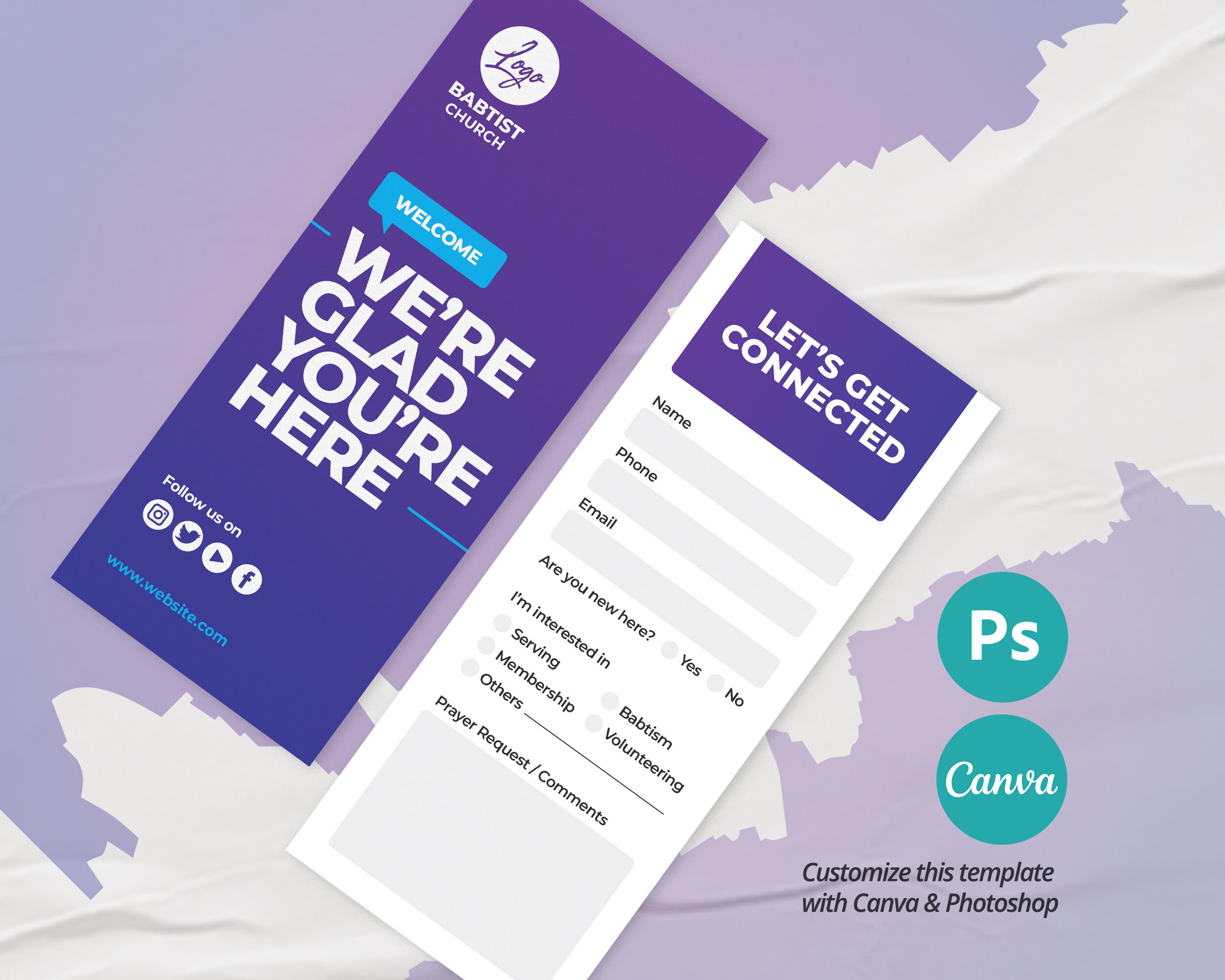 Church Connection Card Template Editable in Canva & Photoshop - Etsy