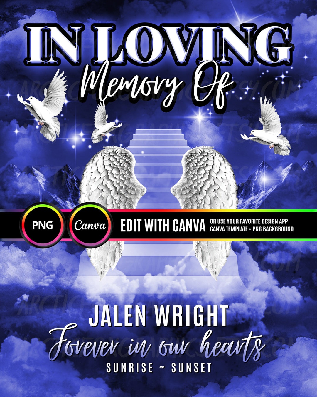 In Loving Memory PNG, Blue Sky Heaven Stairway Memorial Background for ...