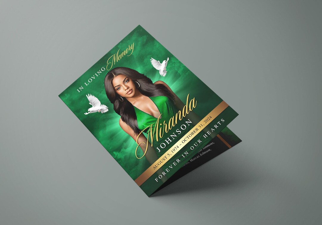 Elegant Green Funeral Program (8 Pages) in Loving Memory Obituary ...