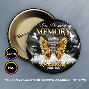 In Loving Memory Pin Button Canva Template, Memorial Button Pin ...