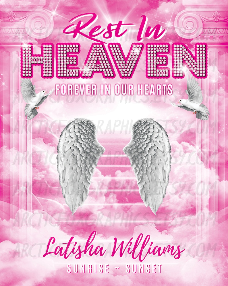 Rest in Heaven PNG, Pink Sky Stairway to Heaven Memorial Background for ...