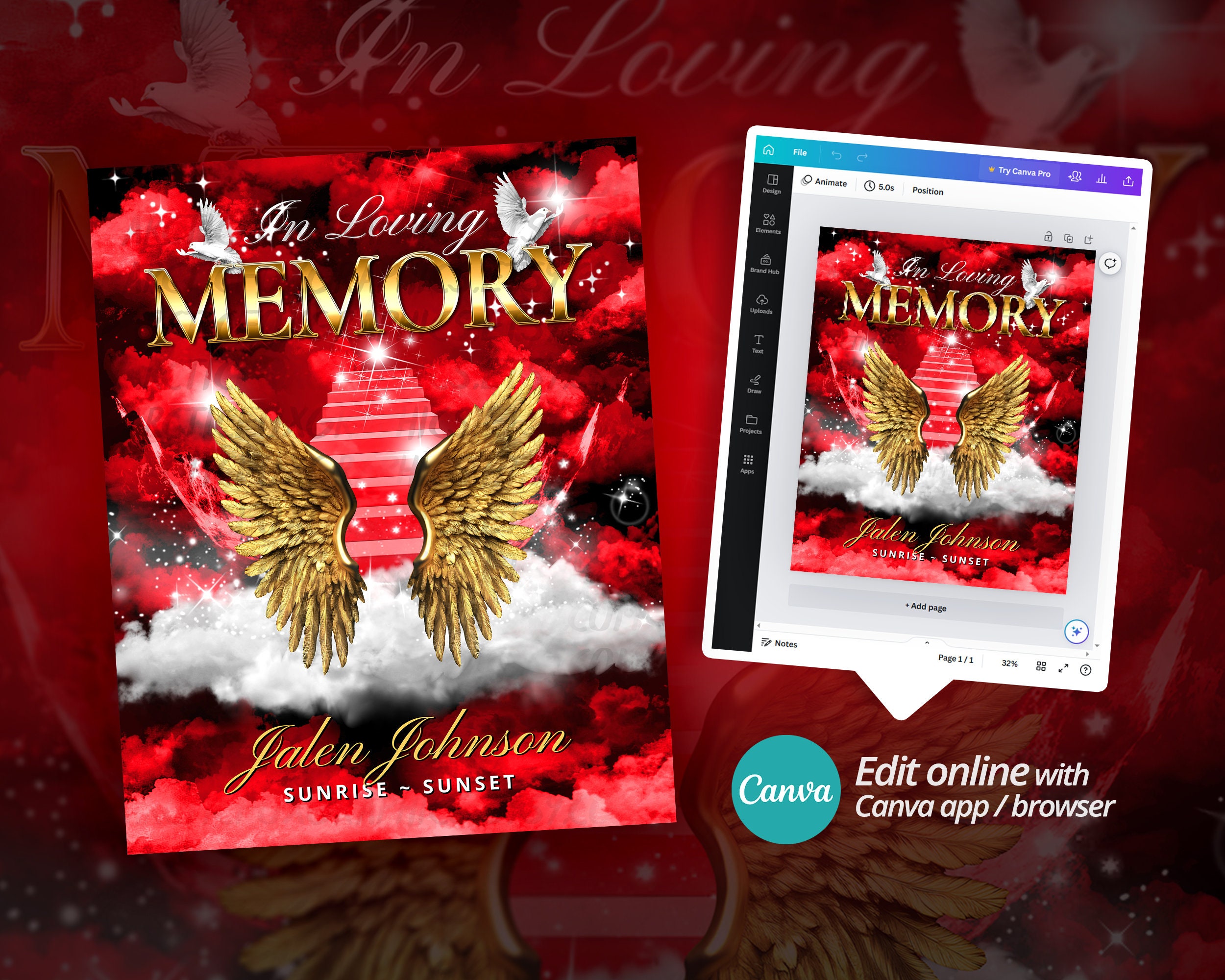 In Loving Memory PNG, Red Gold Heaven's Stairway Memorial Background ...