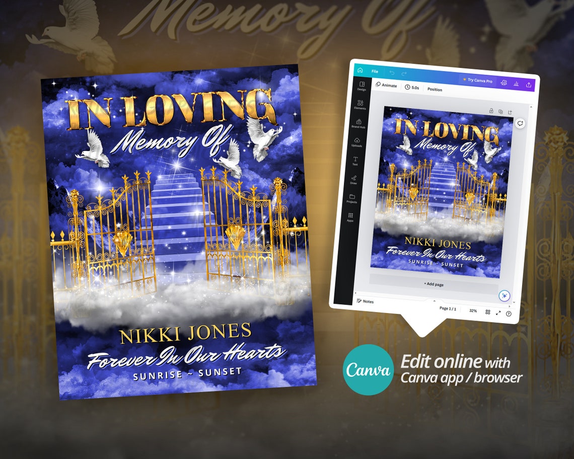 In Loving Memory PNG, Royal Blue Gold Stairway to Heaven's Gate ...