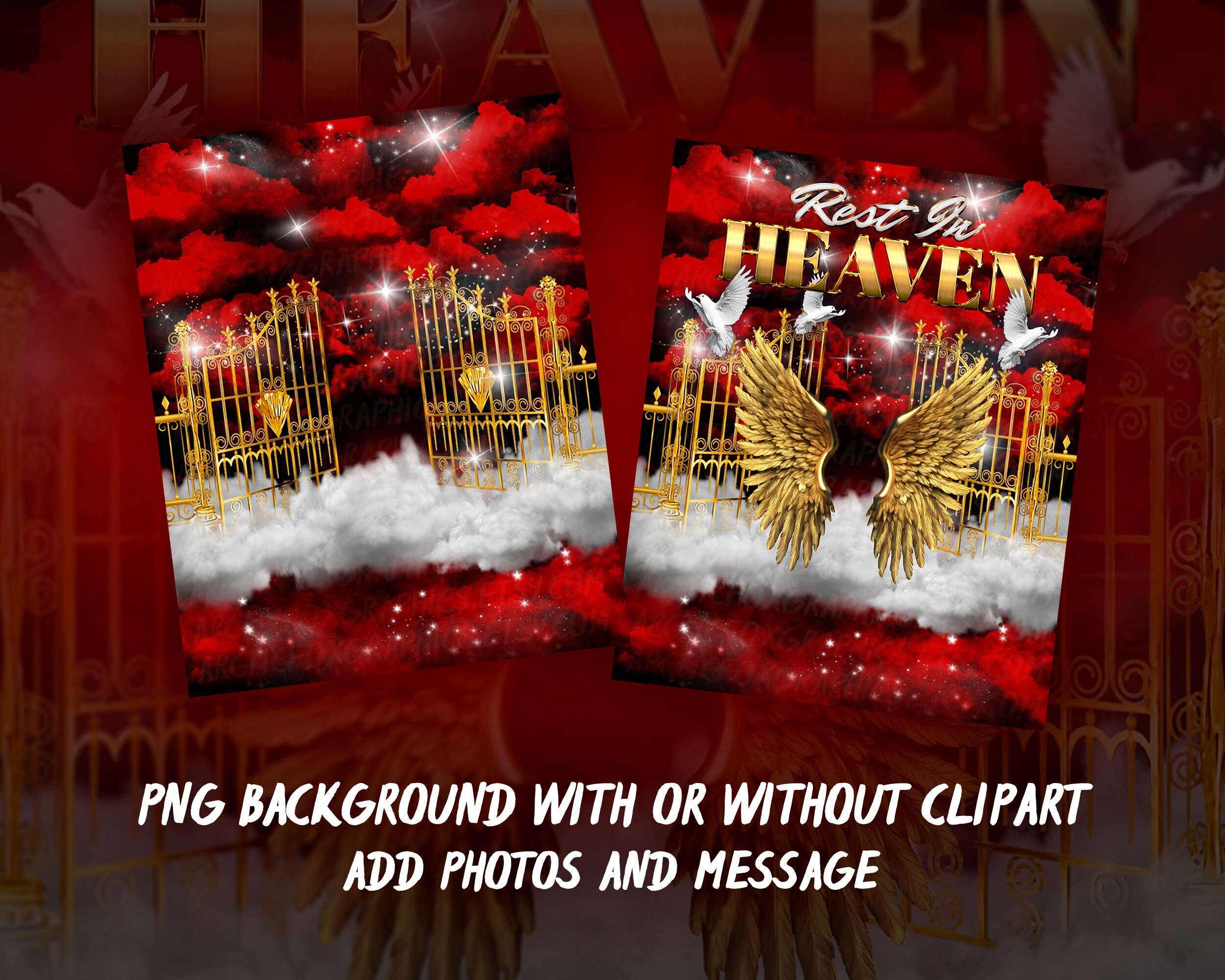 Rest in Heaven PNG, Red Gold Sky Heaven's Gate Memorial Background for ...