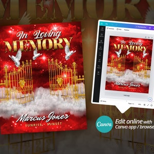 In Loving Memory PNG, Royal Red Gold Heaven's Gate Memorial Background ...