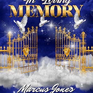 In Loving Memory PNG, Royal Blue Gold Heaven's Gate Memorial Background ...