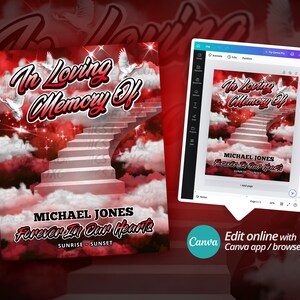 In Loving Memory PNG, Red Sky Heaven's Stairway Memorial Background for ...