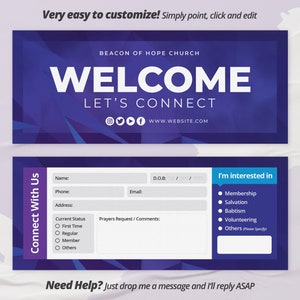 Church Connection Card Template Editable in Canva & Photoshop, Church ...