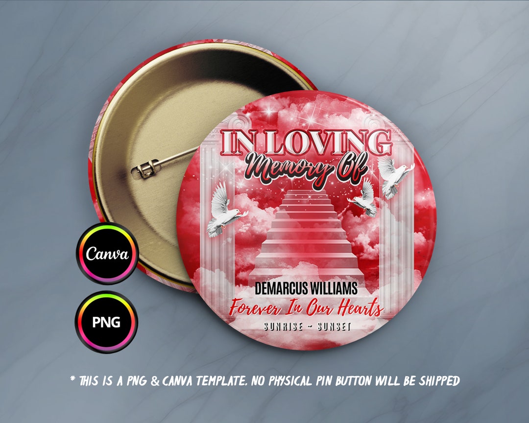 In Loving Memory Pin Button PNG, Red Cloudy Stairway to Heaven Button ...