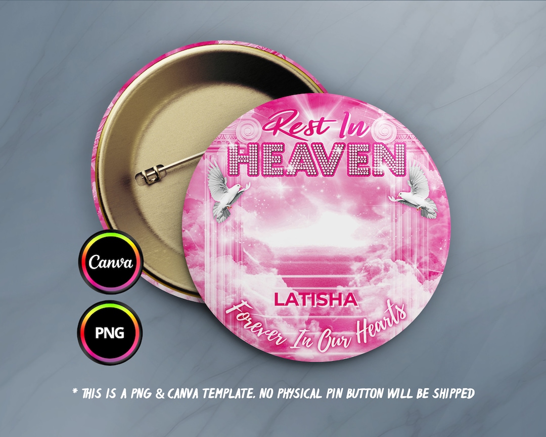 Rest in Heaven Pin Button Canva Template, Memorial Button Pin ...
