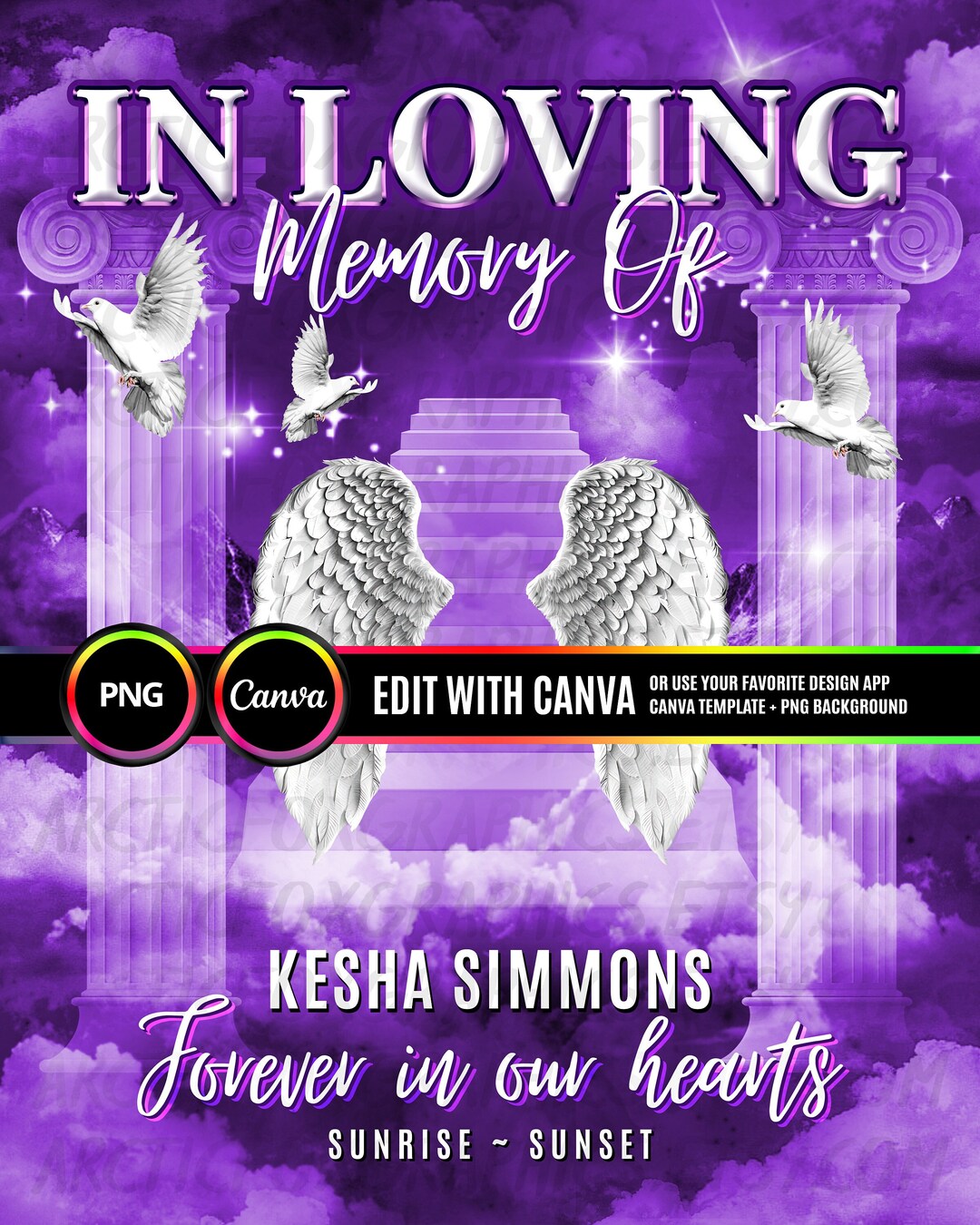 In Loving Memory PNG, Purple Sky Heaven Stairway Memorial Background ...