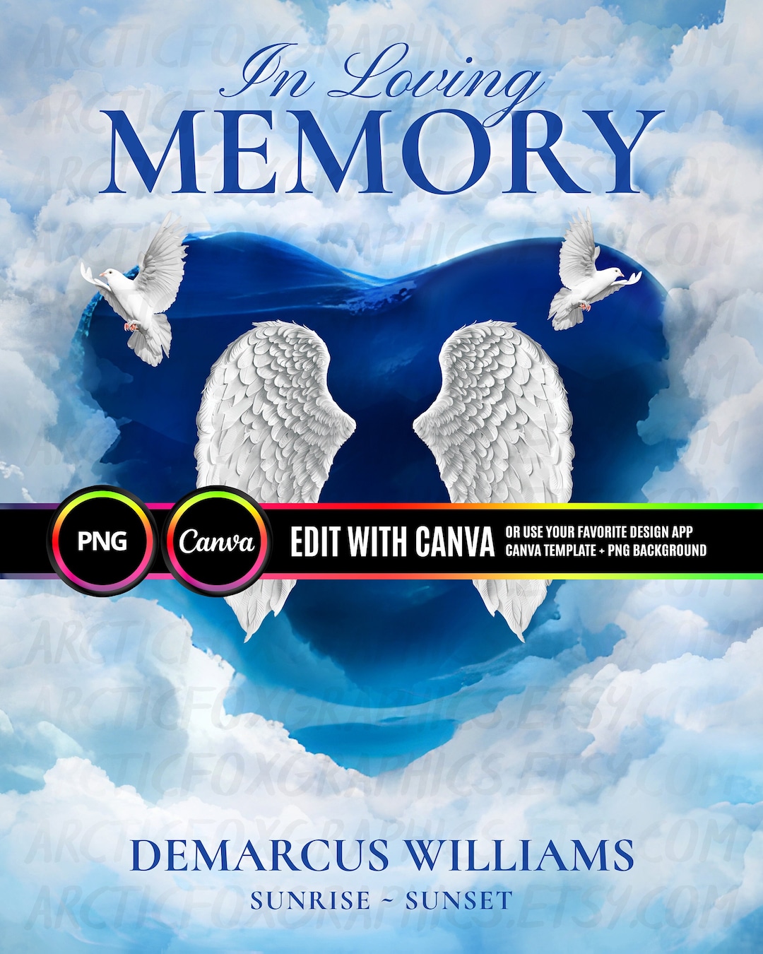In Loving Memory PNG, Blue Cloud Heart and Heaven Memorial Background ...