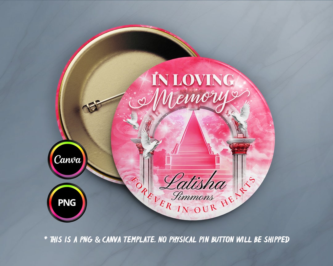 In Loving Memory Pin Button PNG, Pink Cloudy Heaven's Gate Button Pin ...