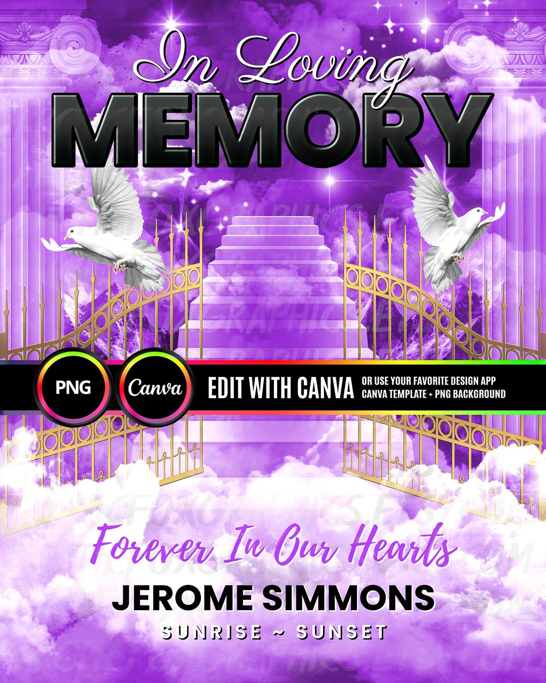 In Loving Memory PNG, Purple Sky Stairway to Heaven Memorial Background ...