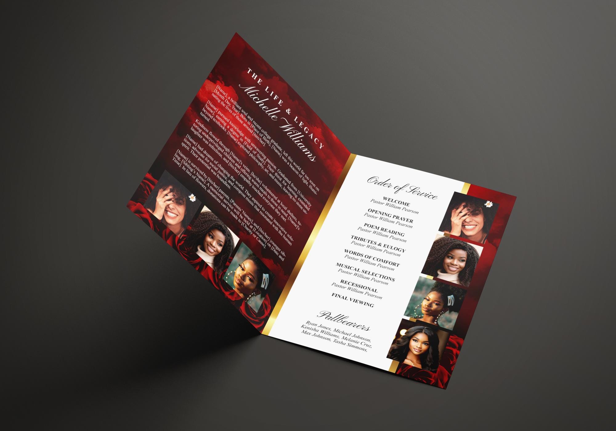 Maroon Red Funeral Program (8 Pages) in Loving Memory Obituary Program ...