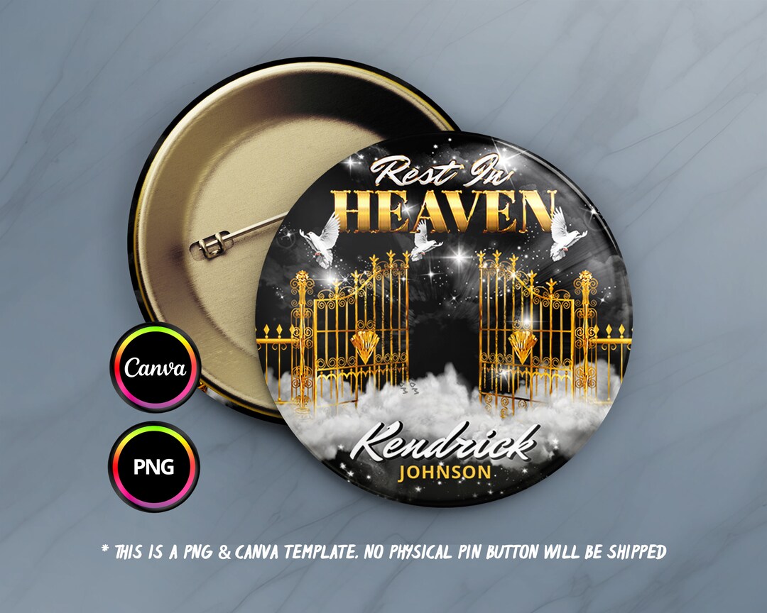 Rest in Heaven Pin Button Canva Template, Memorial Button Pin ...