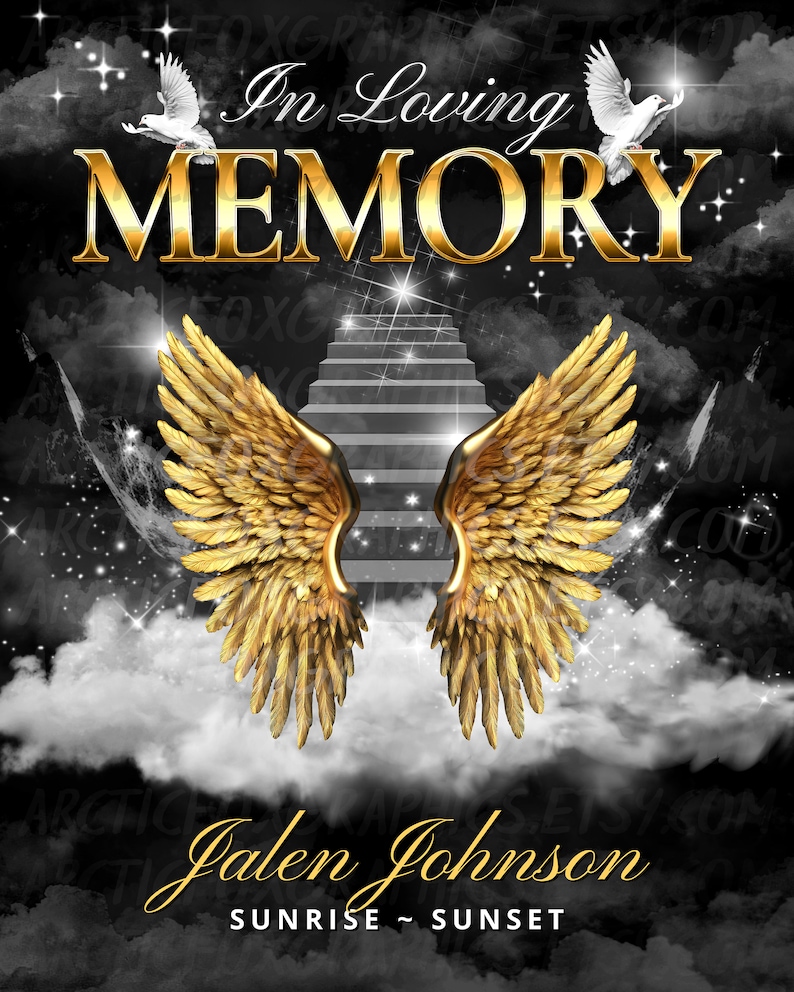 In Loving Memory PNG, Black Gold Heaven's Stairway Memorial Background ...