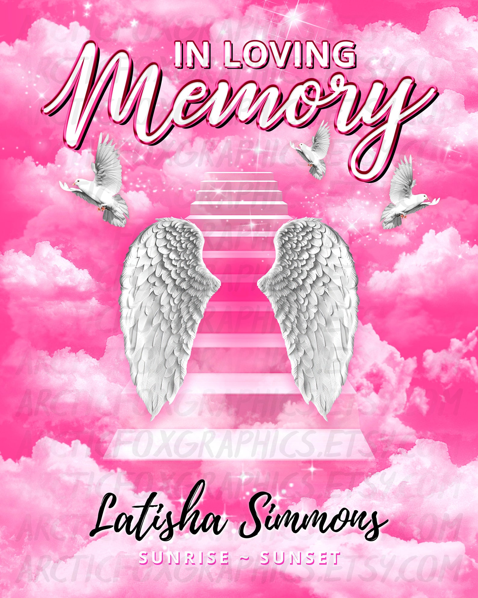 In Loving Memory PNG, Pink Sky Heaven Stairway Memorial Background for ...