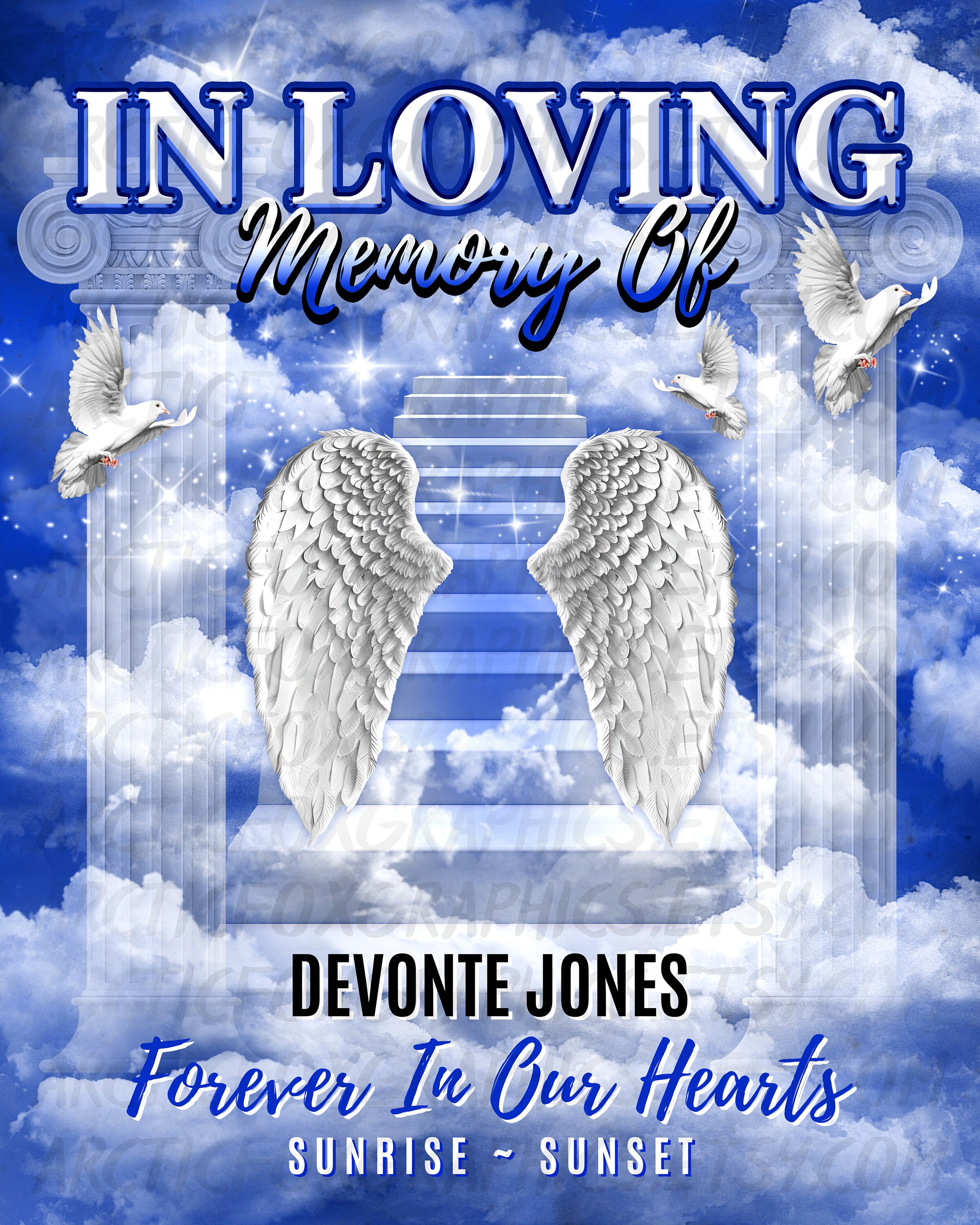 In Loving Memory PNG, Blue Sky Stairway to Heaven Memorial Background ...
