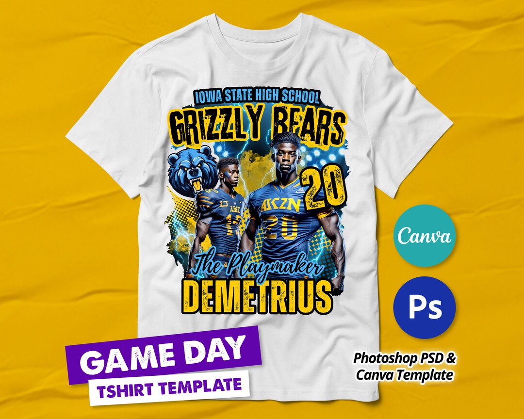 Football Game Day T-shirt Design, Sports T-shirt Template for Canva and ...