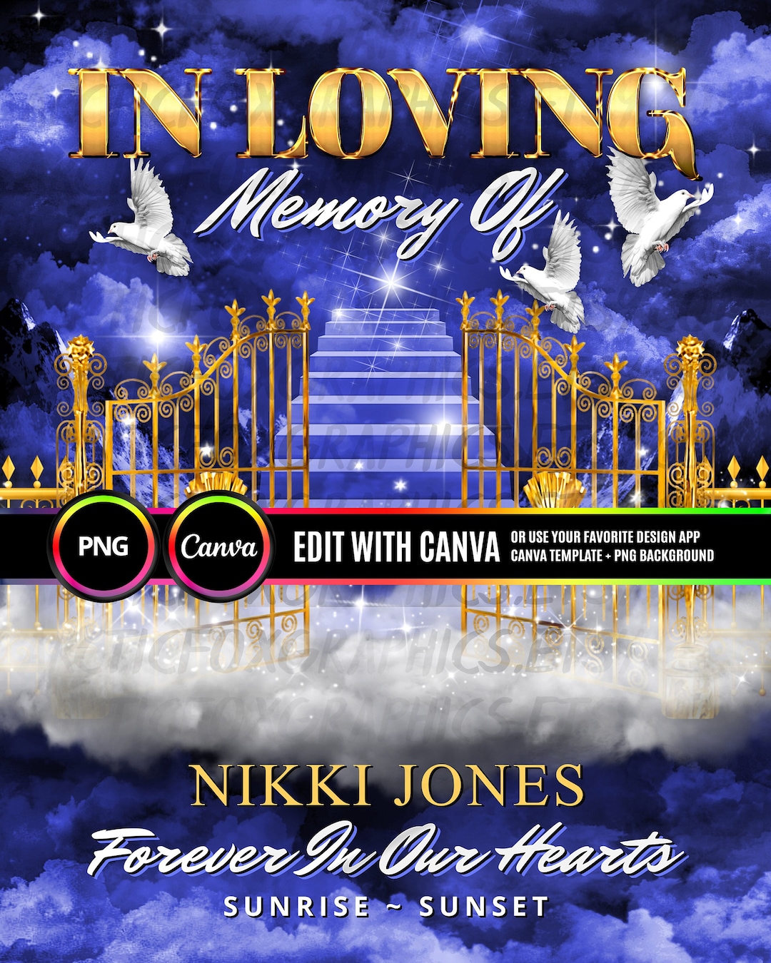In Loving Memory PNG, Royal Blue Gold Stairway to Heaven's Gate ...