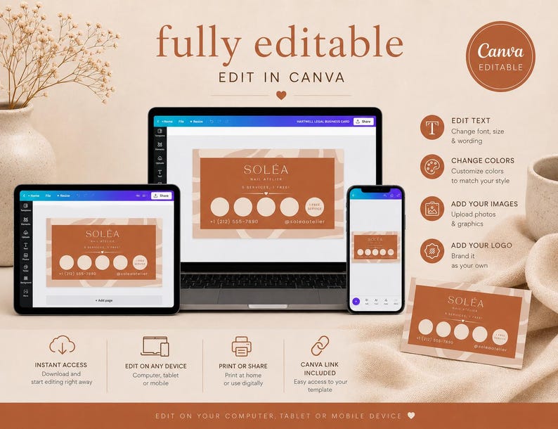 Nail Salon Loyalty Card Template Canva, Editable Stamp Rewards Card ...
