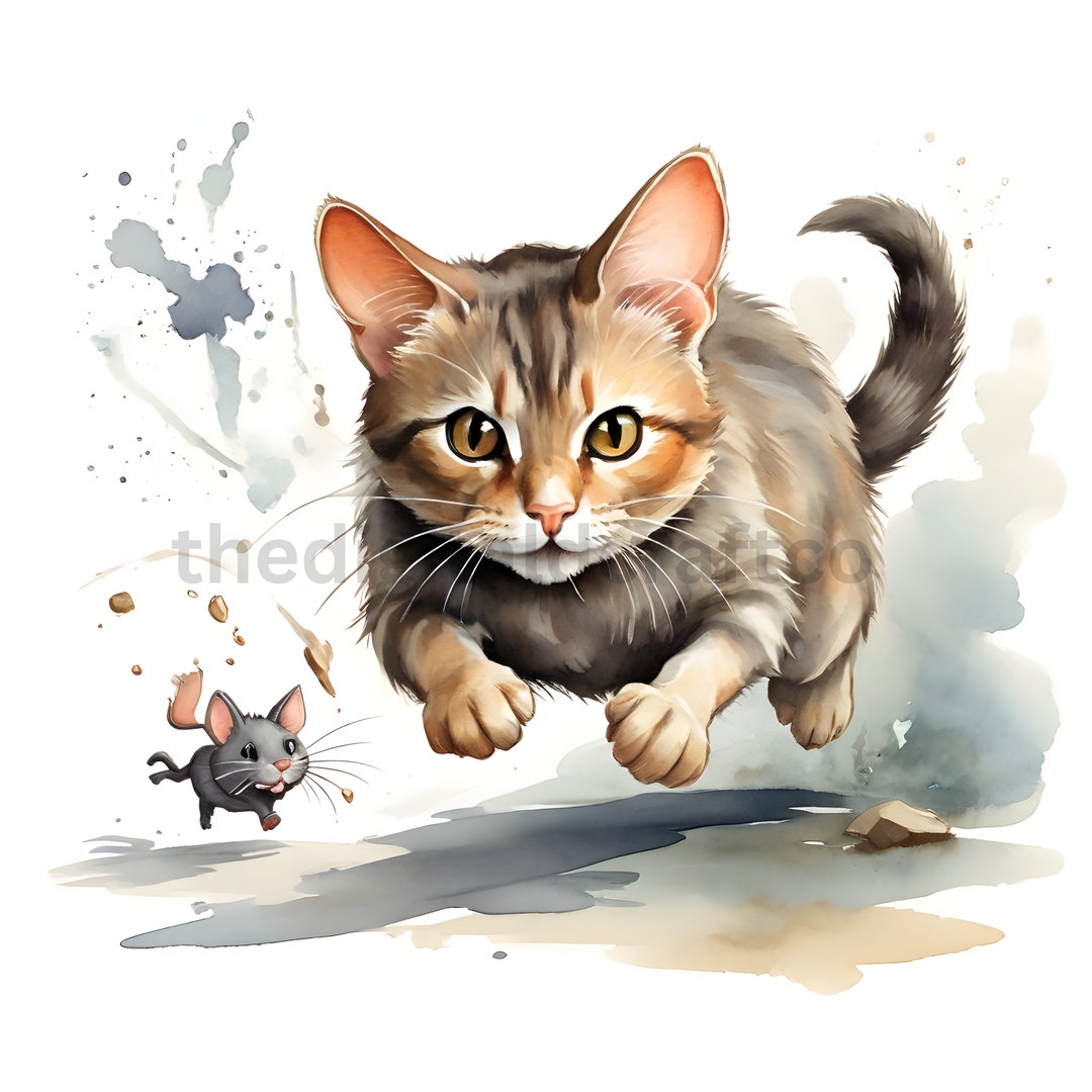 Cat Attacks Mouse Clipart - 10 High Quality Jpgs - Digital Download ...