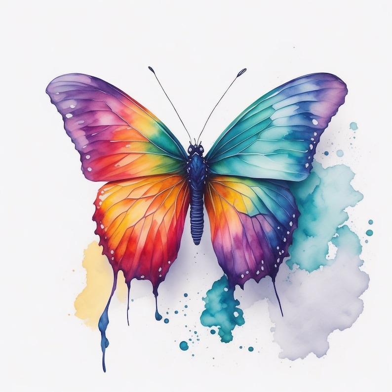 Watercolor Rainbow Butterfly Clipart 9 High Quality Pngs Digital ...