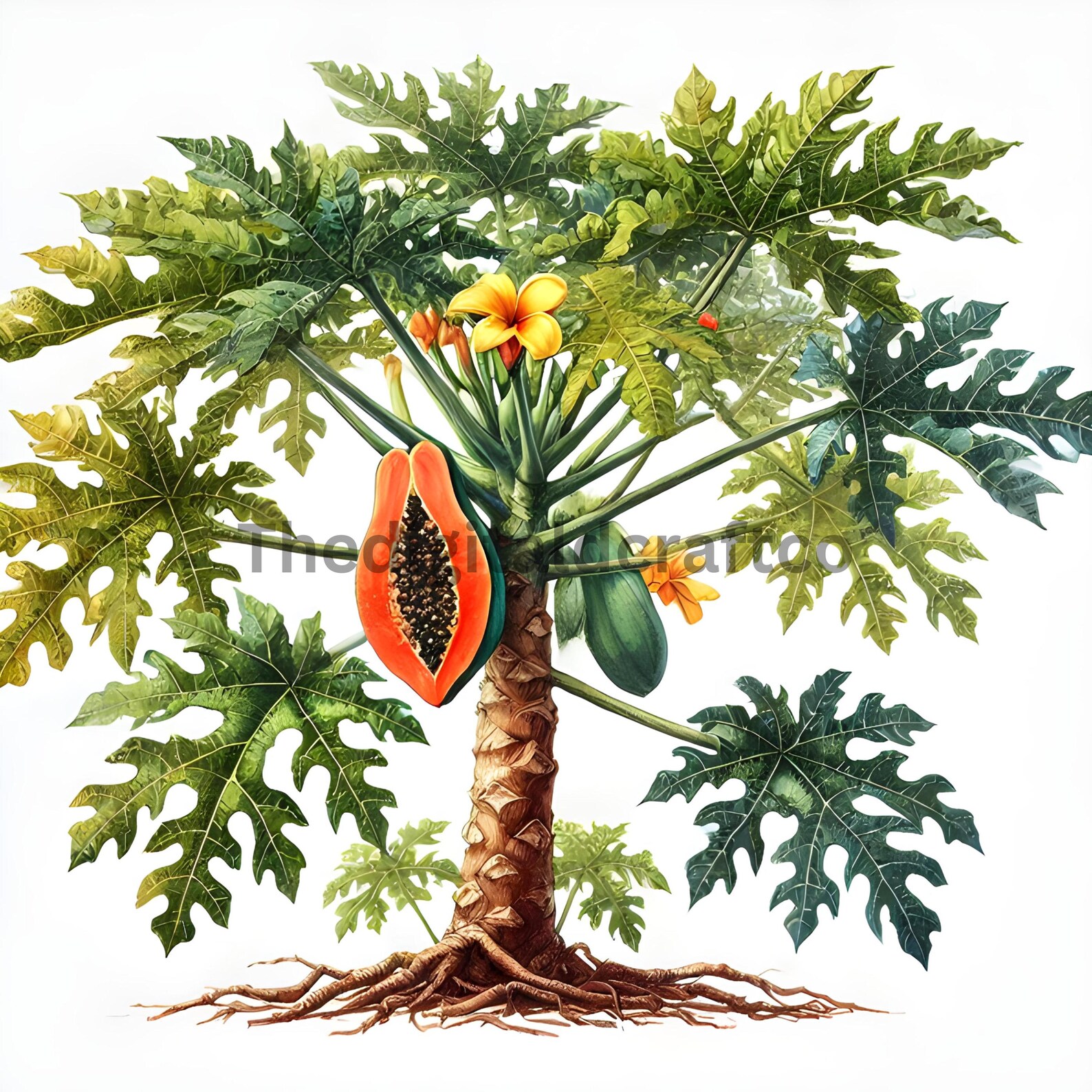 Papaya Tree Clipart - 10 HD Watercolor Jpgs for Commercial Use ...