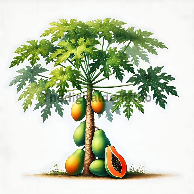 Papaya Tree Clipart - 10 HD Watercolor Jpgs for Commercial Use ...
