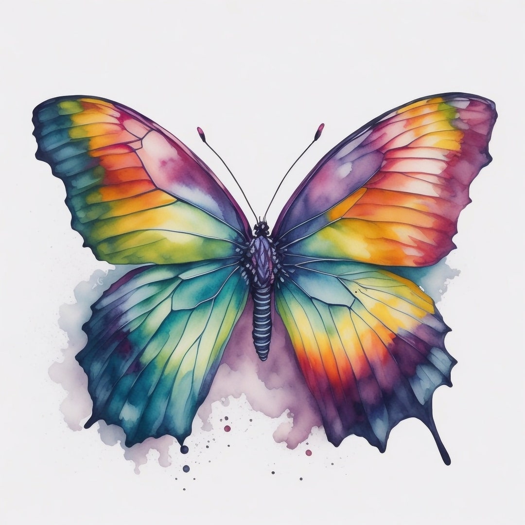 Watercolor Rainbow Butterfly Clipart - 9 High Quality Pngs - Digital ...