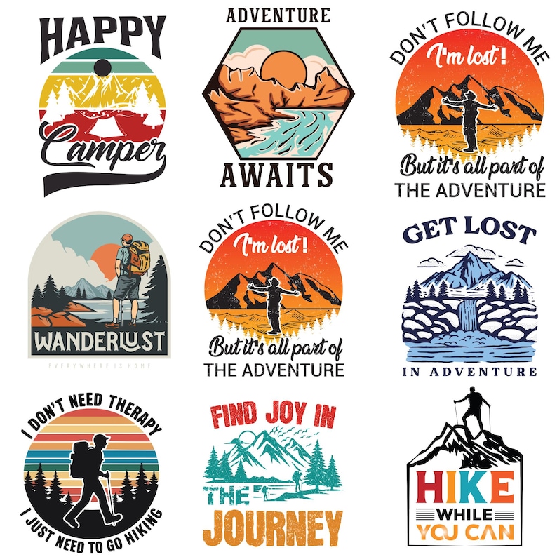 Adventure T-shirt Design Bundle: Outdoor Hiking Graphics (SVG, PNG) - Etsy