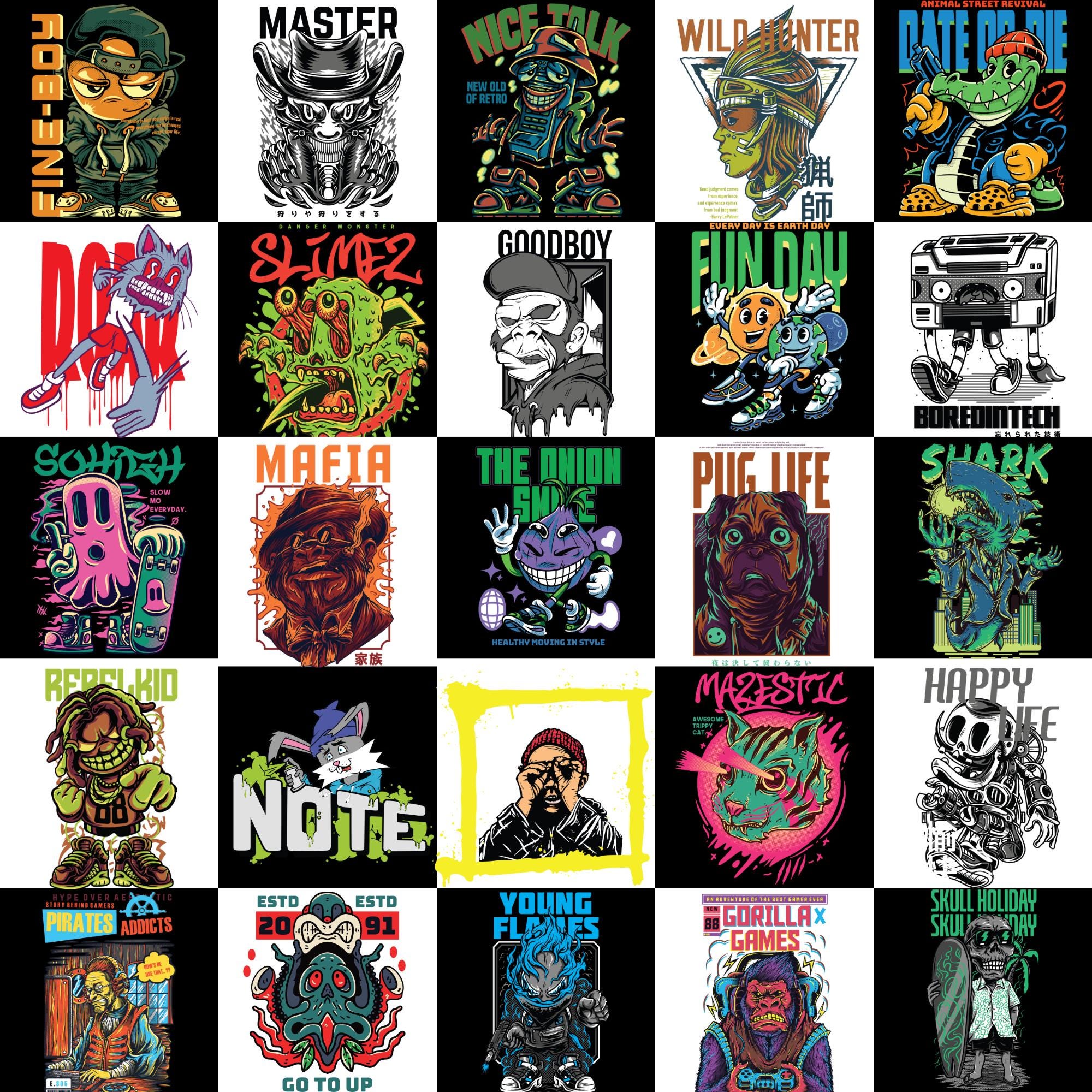 50 Urban Streetwear T-shirt Designs: Funky PNG Bundle - Etsy