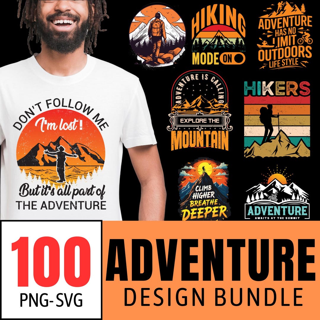 Adventure T-shirt Design Bundle: Outdoor Hiking Graphics (SVG, PNG) - Etsy