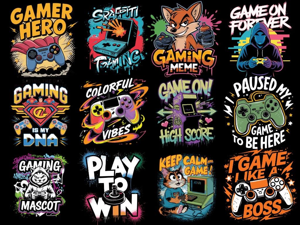 Gamer T-shirt Design Bundle: 100 PNG/SVG Files - Etsy