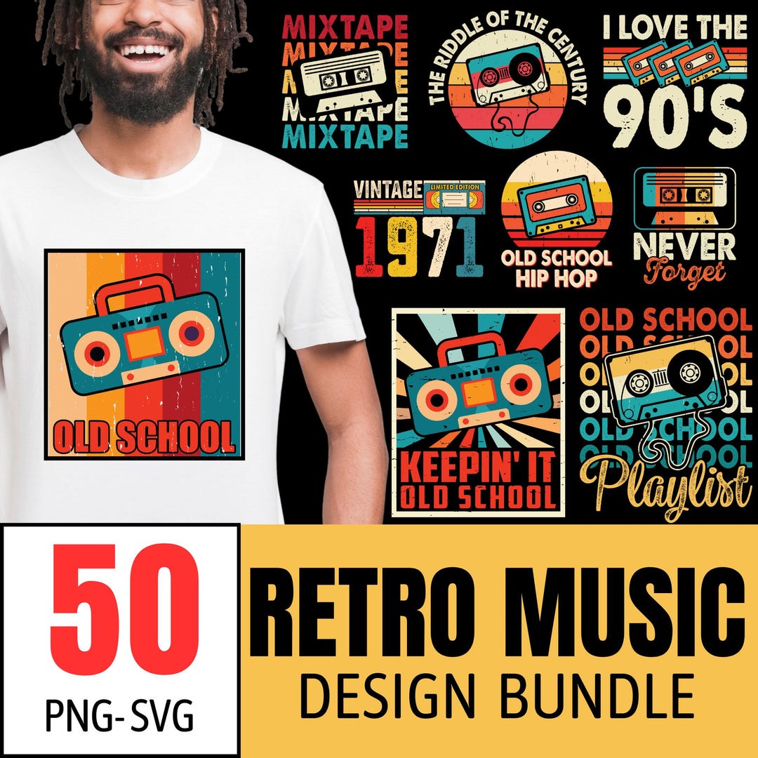Retro Music Design Bundle: 50 PNG & SVG Files (digital Download - Etsy